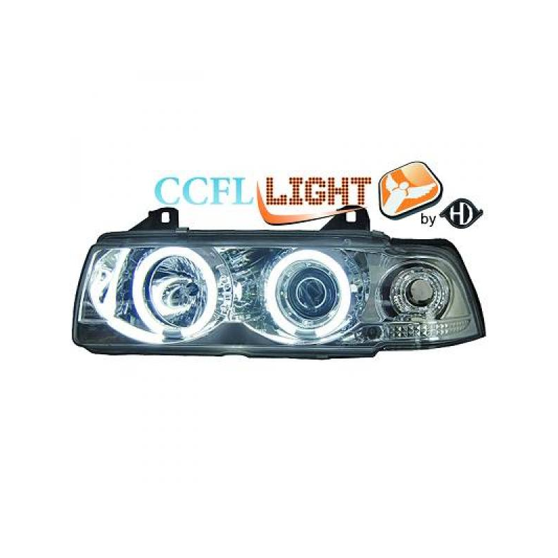 PHARES DESIGN ANGEL EYES, CCFL COOL LIGHTS, CHROME, H1/H1 BMW E36, 4-PORTES