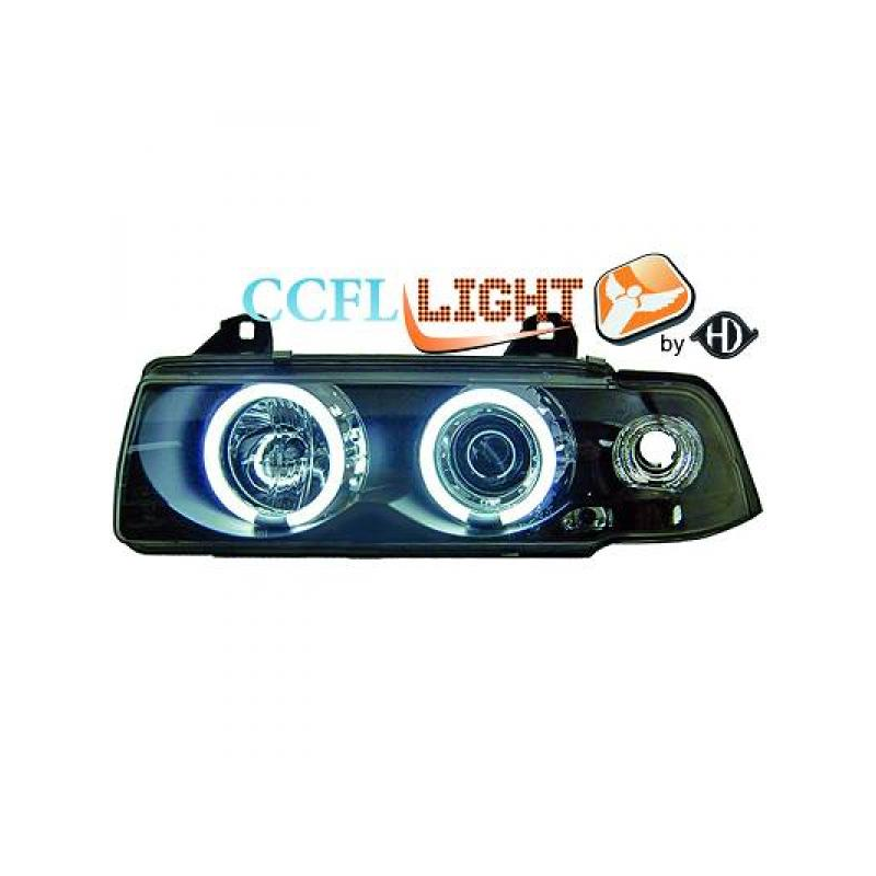 PHARES DESIGN ANGEL EYES, CCFL COOL LIGHTS, NOIR, H1/H1 BMW E36, 2-PORTES