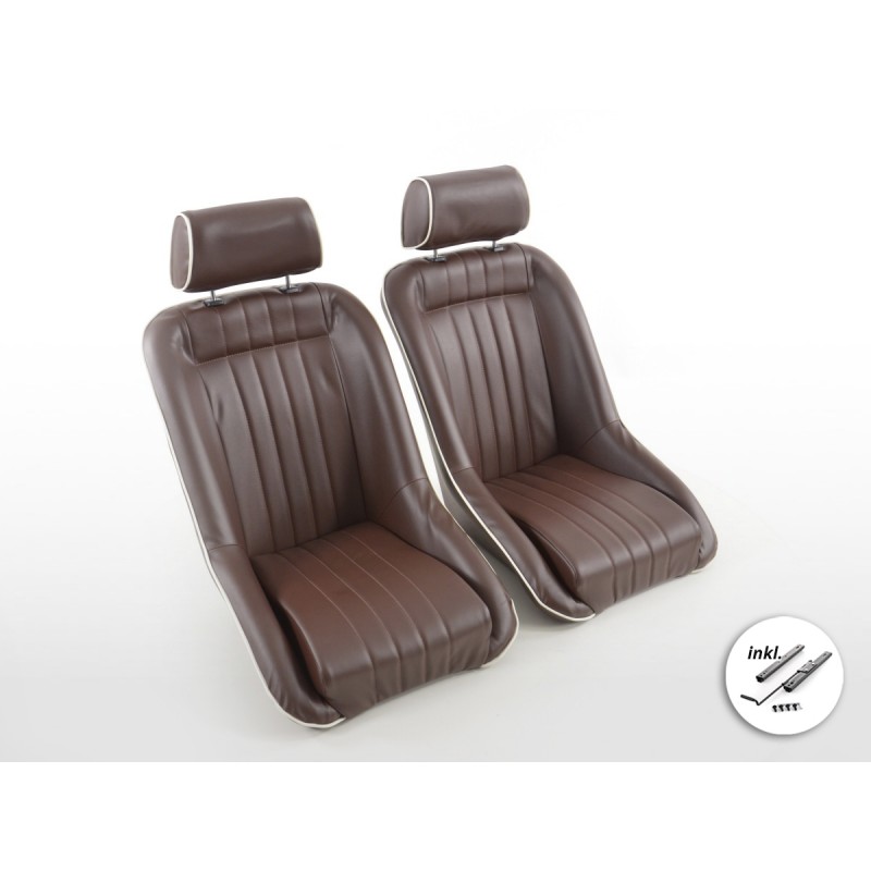 Sièges baquets complets FK Oldtimersitze Car au look rétro, marron ...