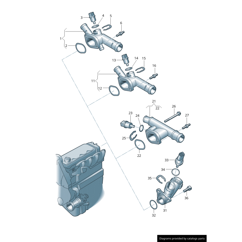 Bride de liquide de refroidissement - Pièces d'origine VW/Audi 03L121132A